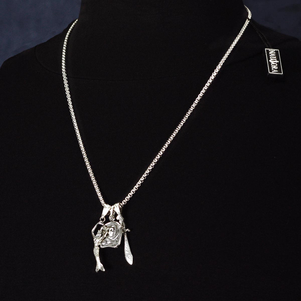 Pirate Skull, Mermaid and Cutlass No Quarter Given Necklace - Sterling ...